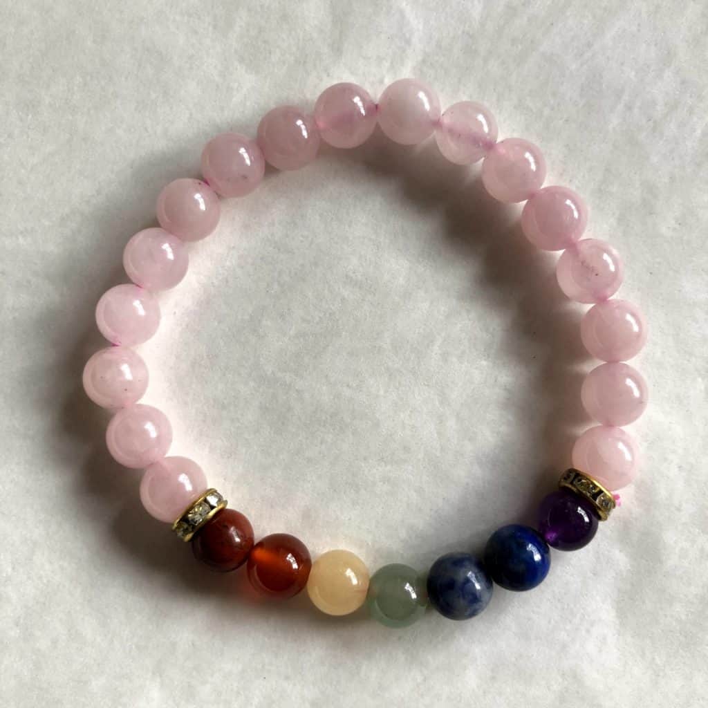 8mm Rose Quartz Beaded Bracelet with Seven Chakra Stones - Inspirit ...